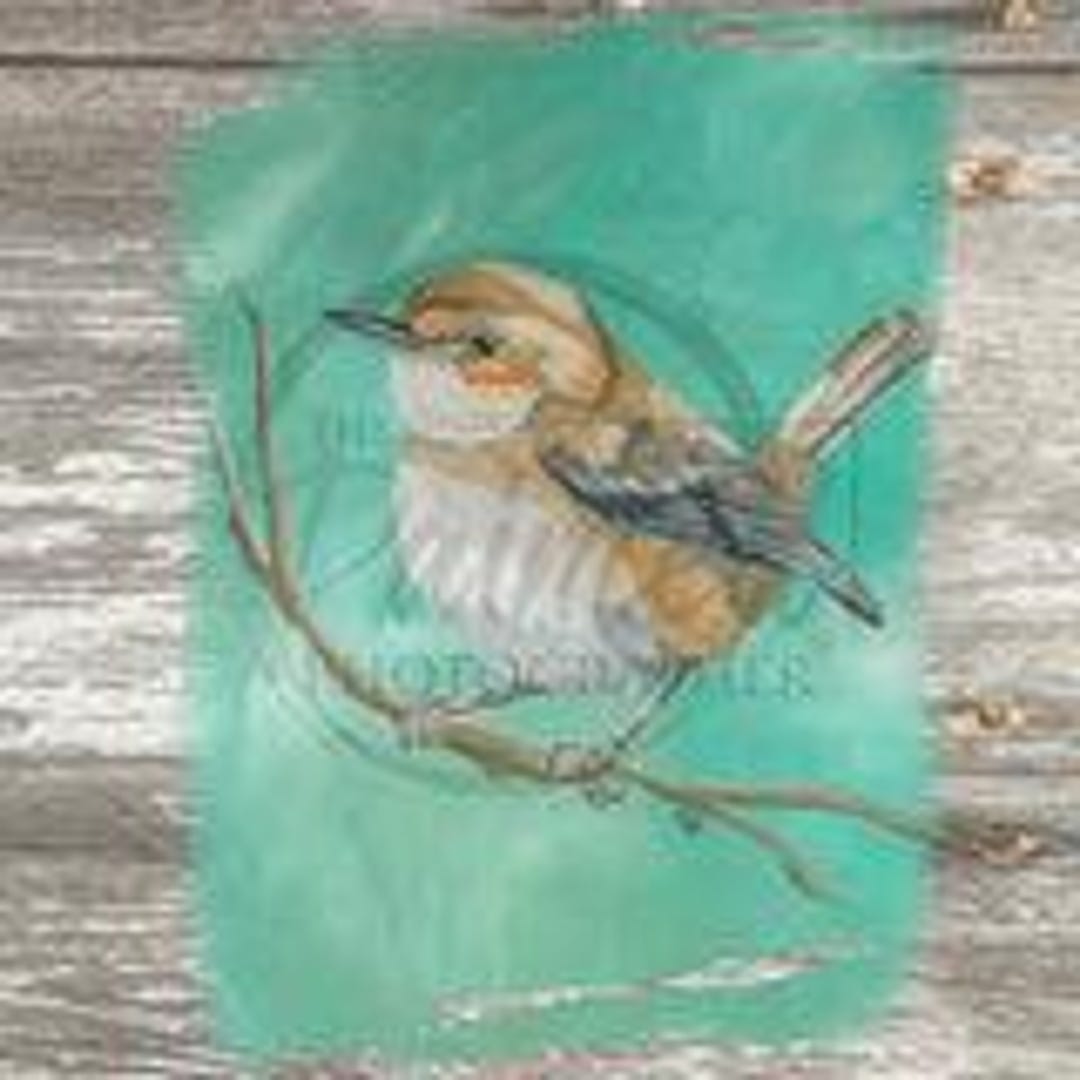 Wren With Board Background - Connie Lines and Designs Rice Paper - Etsy