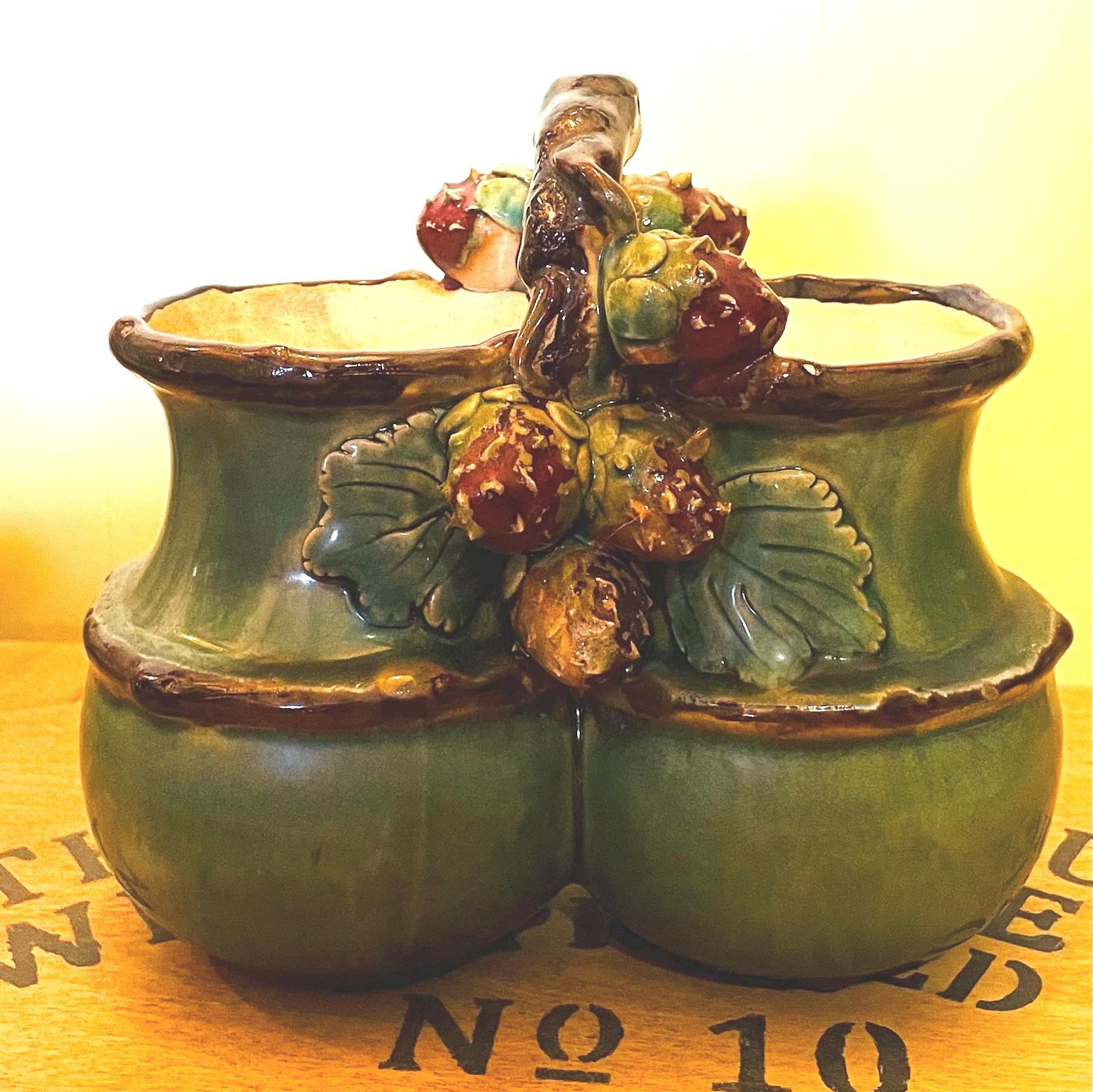 Art Pottery Strawberry Double Vase Handle Glazed Majolica - Etsy