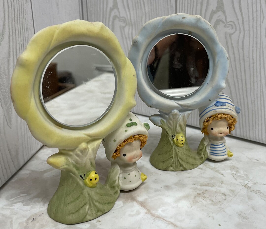 Vintage UCTCI Japan Mirror Figurine Poppet Trixie Girl and Boy Snail ...