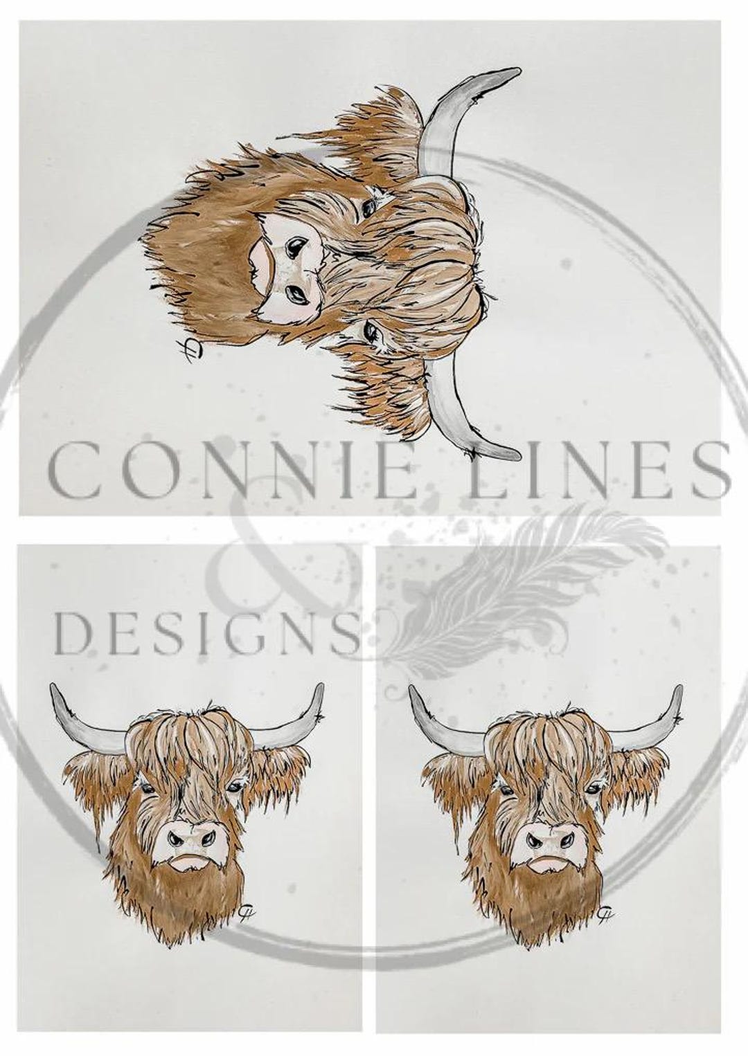 Multiple Highland Cow - Gilbert - Connie Lines and Designs Rice Paper ...