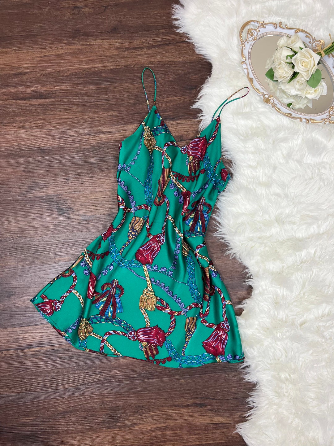 Vintage Victorias Secret Gold Label 100% Silk Emerald Green Rope and ...