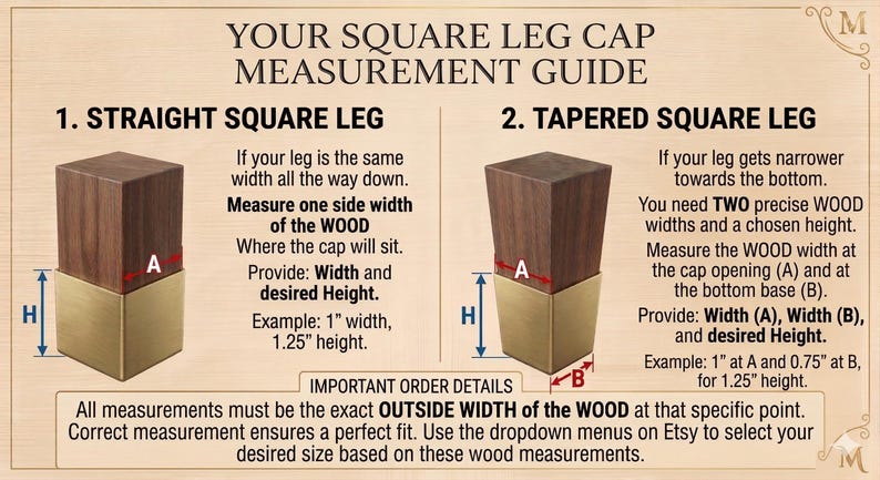 Brass Furniture Leg Cap – Square Metal Foot Sleeve for Table, Sofa ...