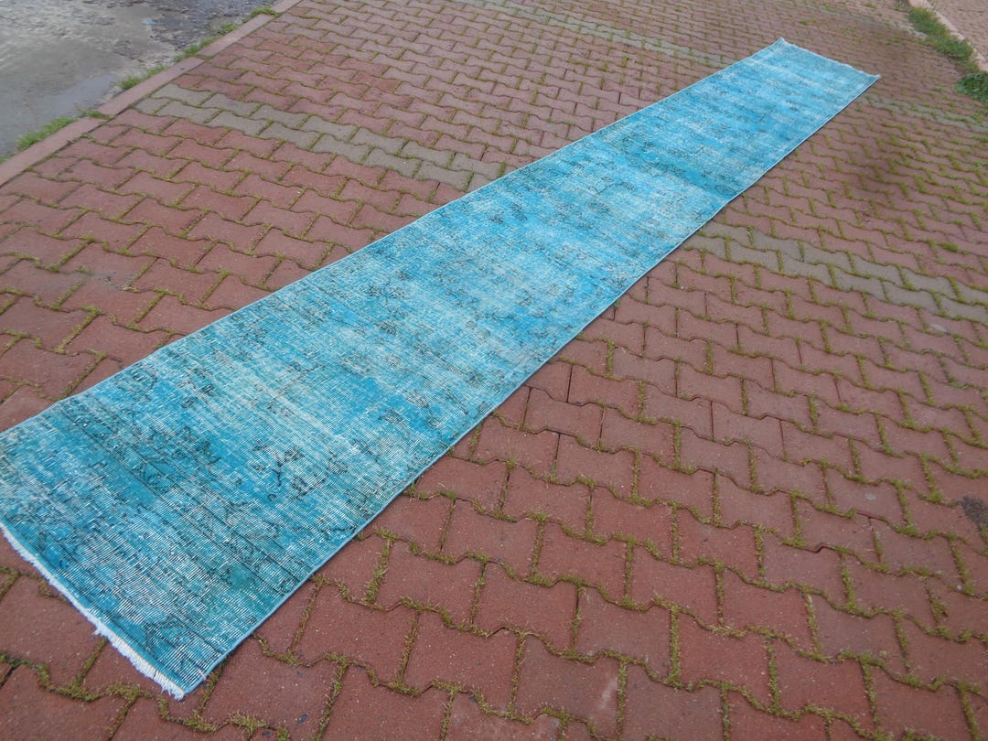 2.4 X 17.9 Ft Turquoise Extra Long Runner Rug, Vintage Long Narrow Rug ...