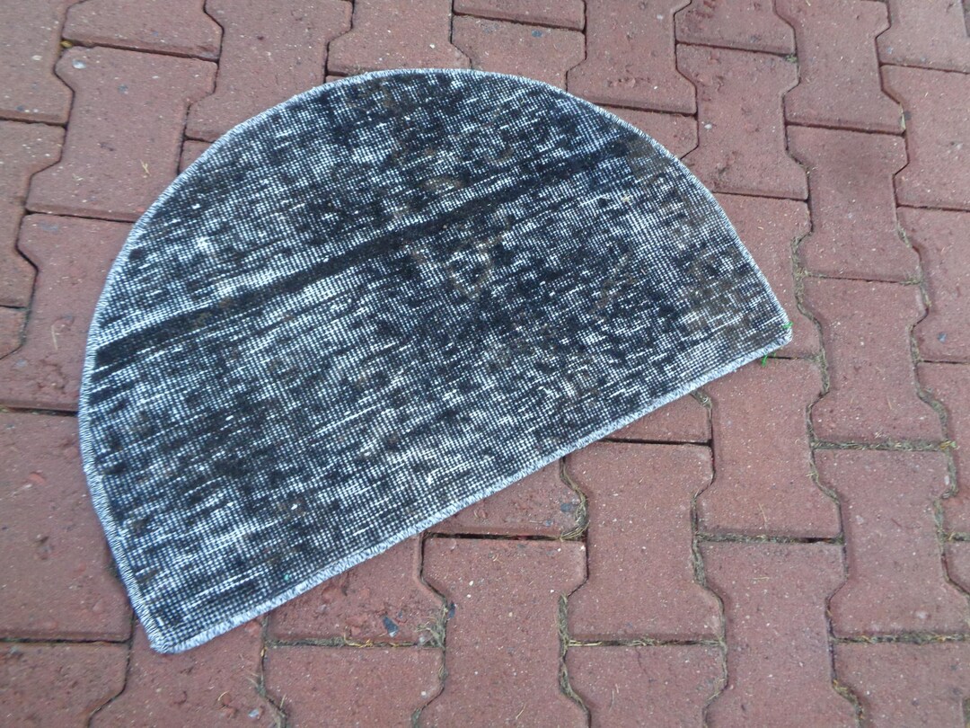 2.4x1.6 Ft Semi Circle Overdyed Vintage Rug, Black Doormat, Distressed ...