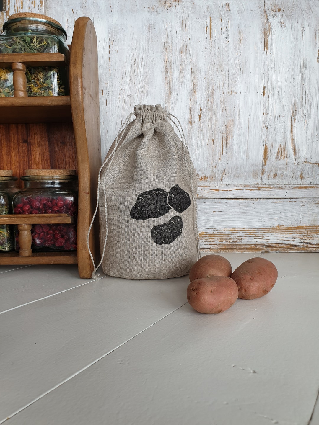 Vegetable Storage, Potato Sack, Natural Linen, Kitchen Storage Bag ...