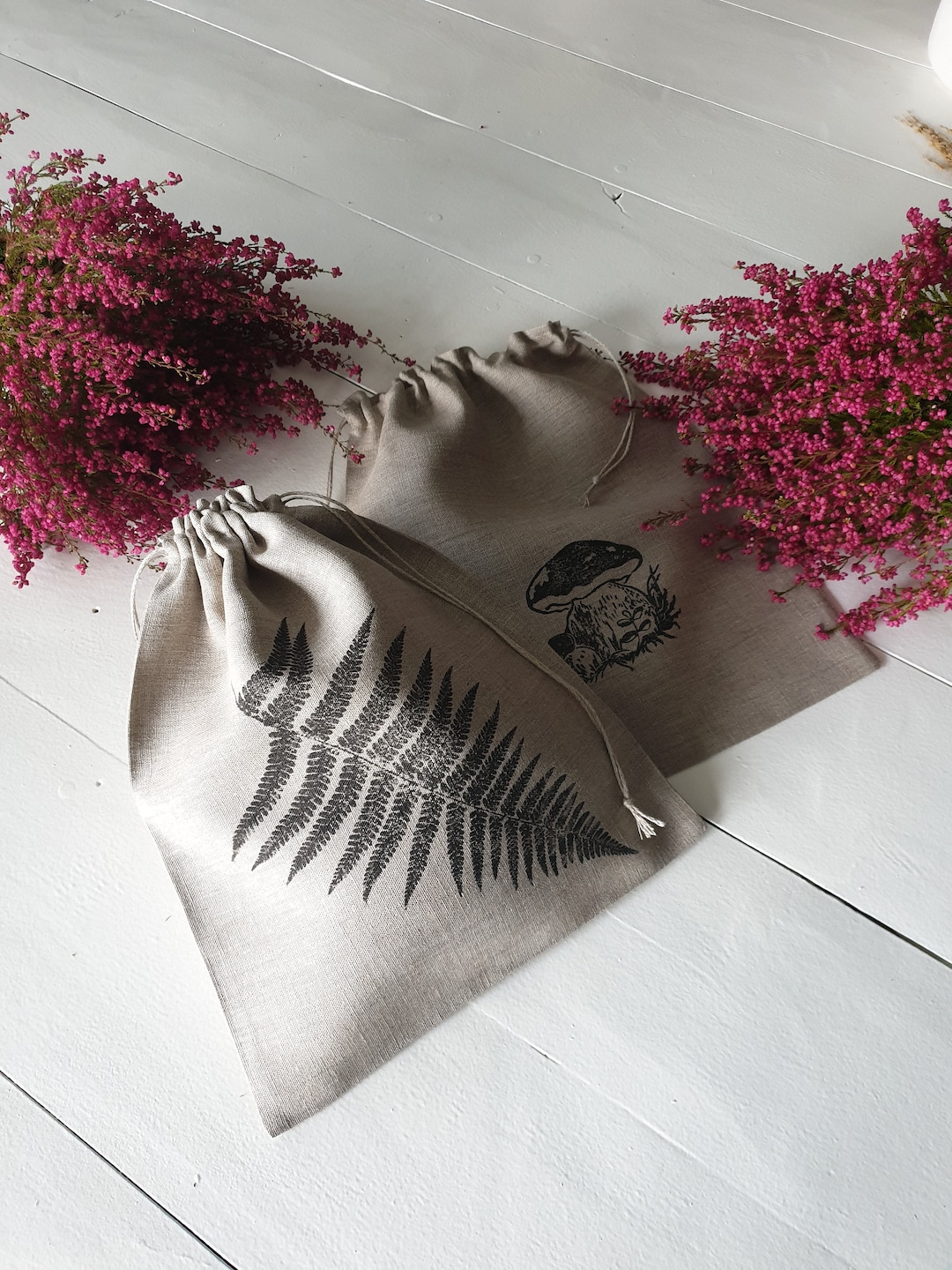 Set of 2, Linen Fabric Bag, Storage and Organizing, Reusable Storage ...