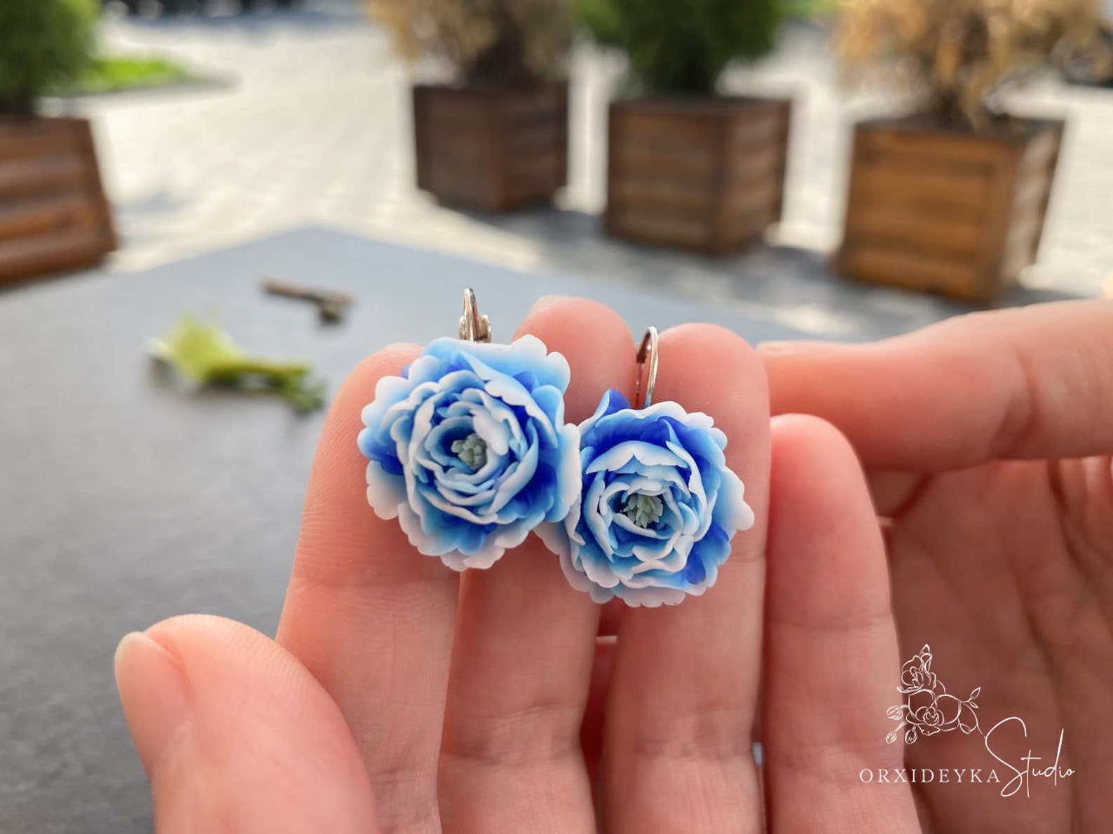 Blue Flower Earrings Blue Polymer Clay Flowers Blue Polymer Clay ...