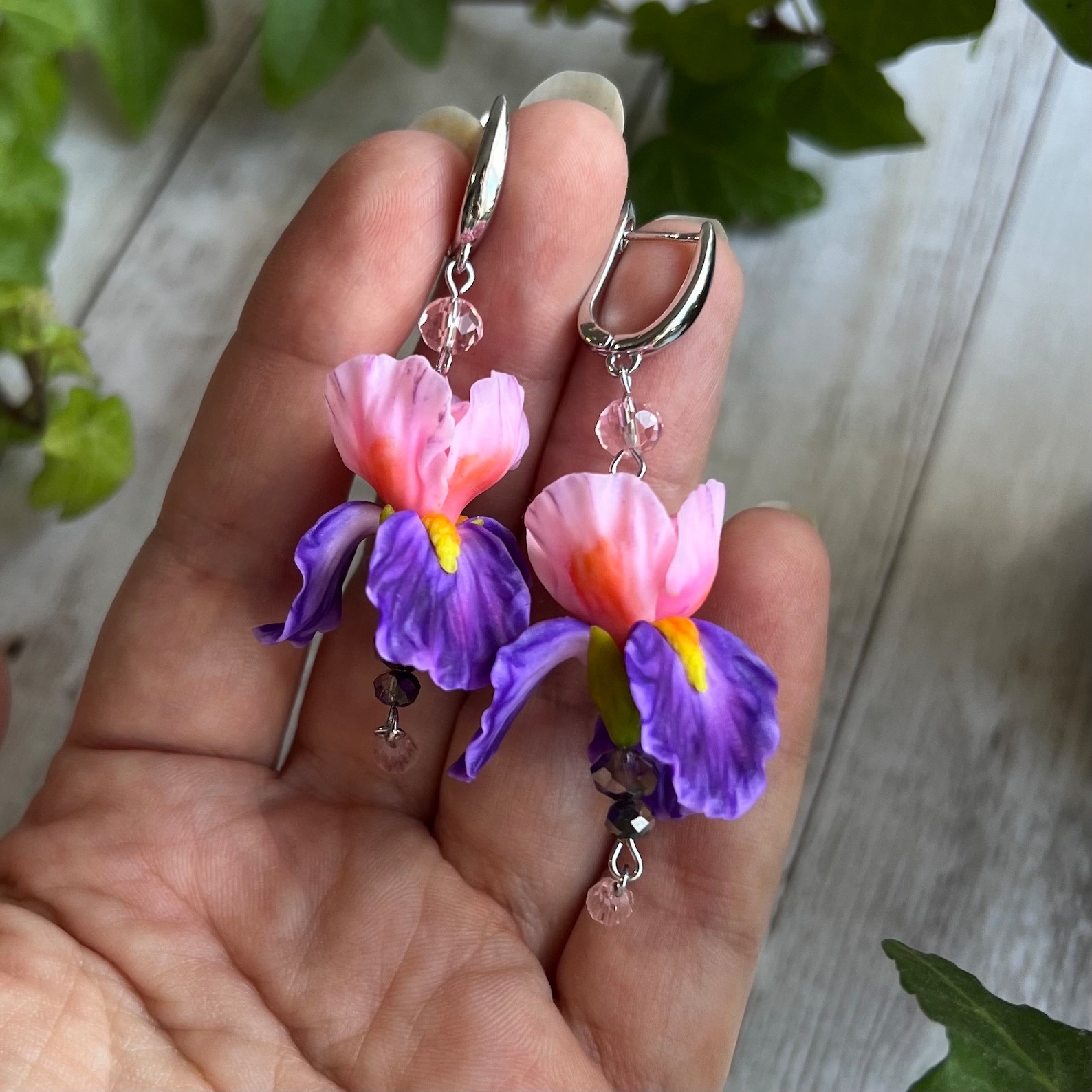 Earrings With Realistically Iris Handmade Flower Jewelry Polymer Clay ...