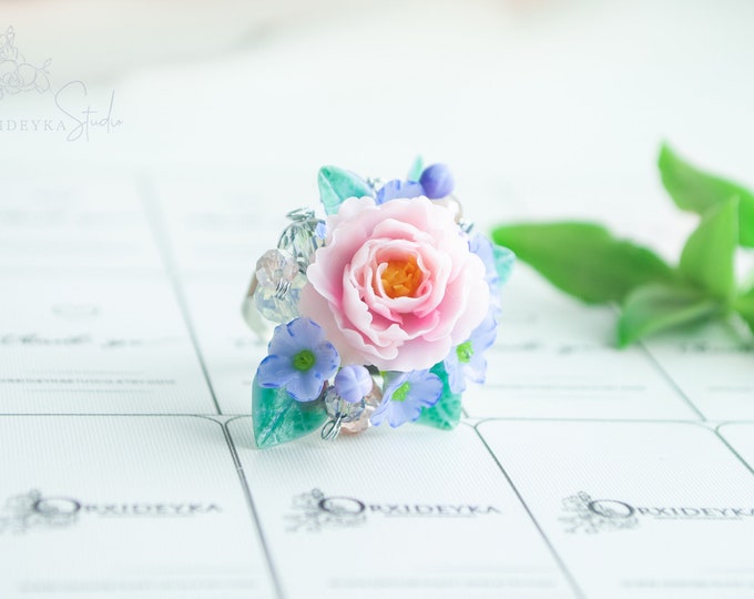 Pink Rose Ring Rose Flower Ring Light Pink Ring Pink Jewelry - Etsy