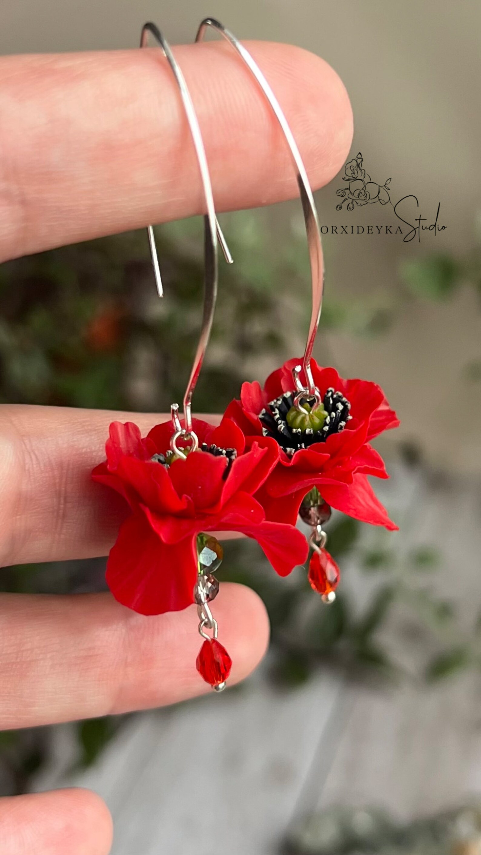 Handmade Polymer Clay Realistic Red Poppies Long Dangle Earrings ...