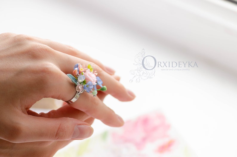 Pink Rose Ring Rose Flower Ring Light Pink Ring Pink Jewelry Forget Me ...
