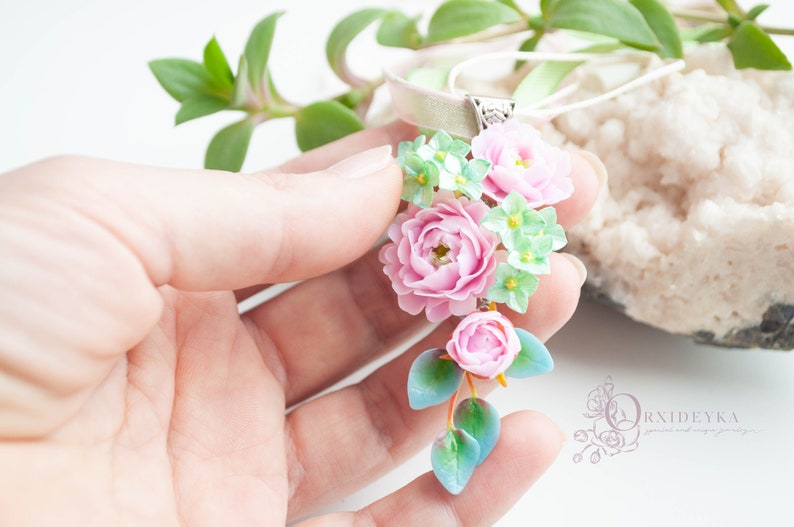 Peony Pendant Polymer Clay Jewelry Flower Pendant Custom Order | Etsy