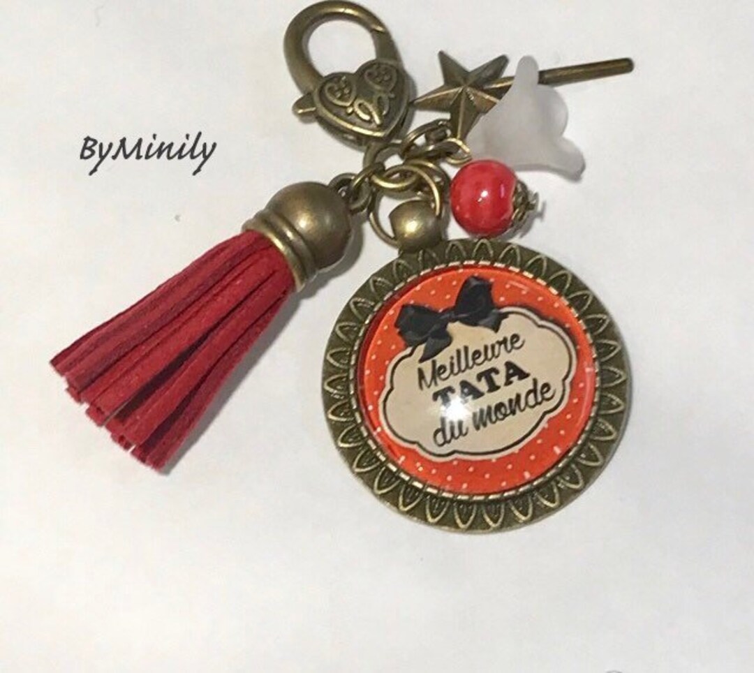 Tata Bag Jewelry, World's Best Tata Key Ring, Cabochon Keyring, Red ...