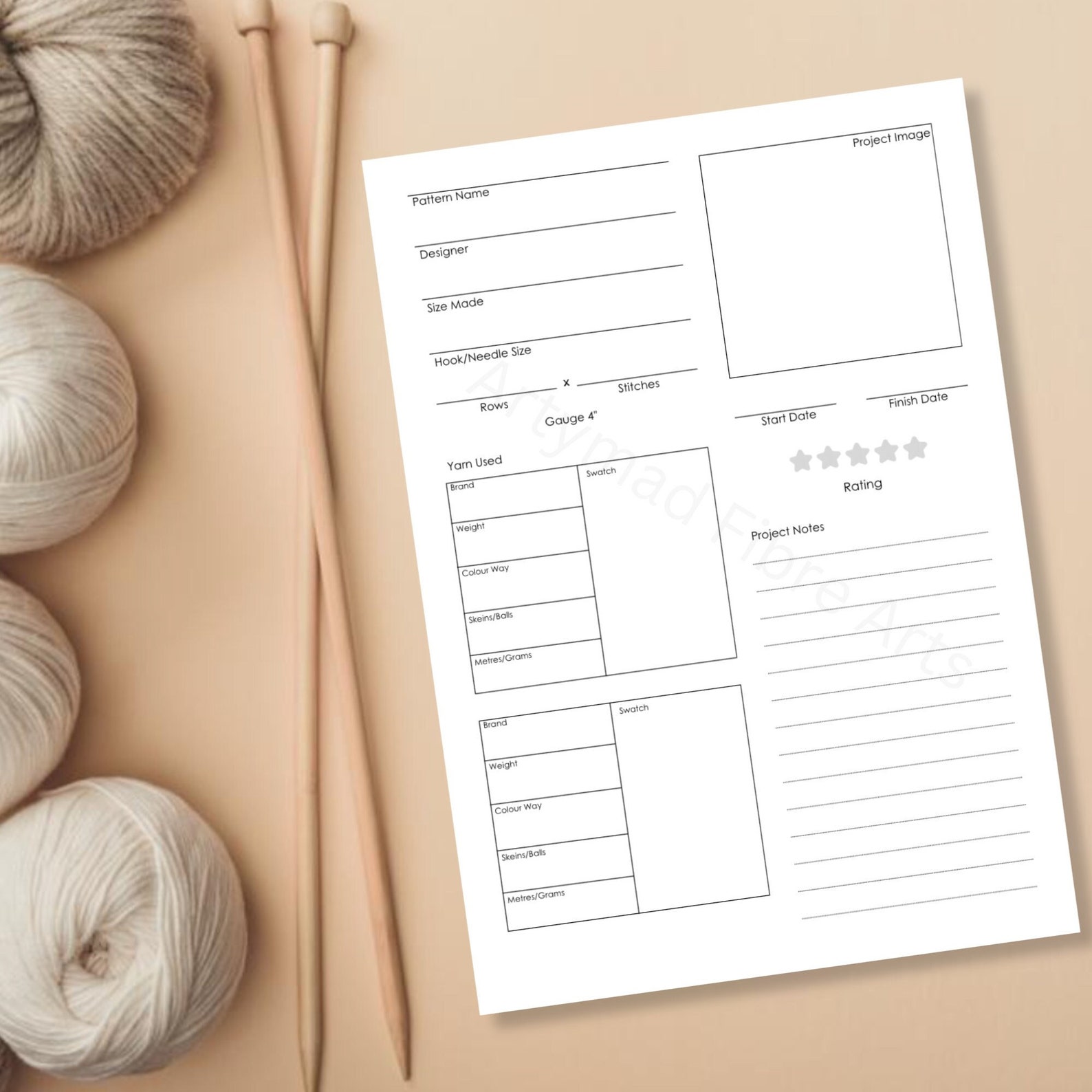 Project Sheet for Yarn Artists // Knitting Journal // Crochet Journal ...