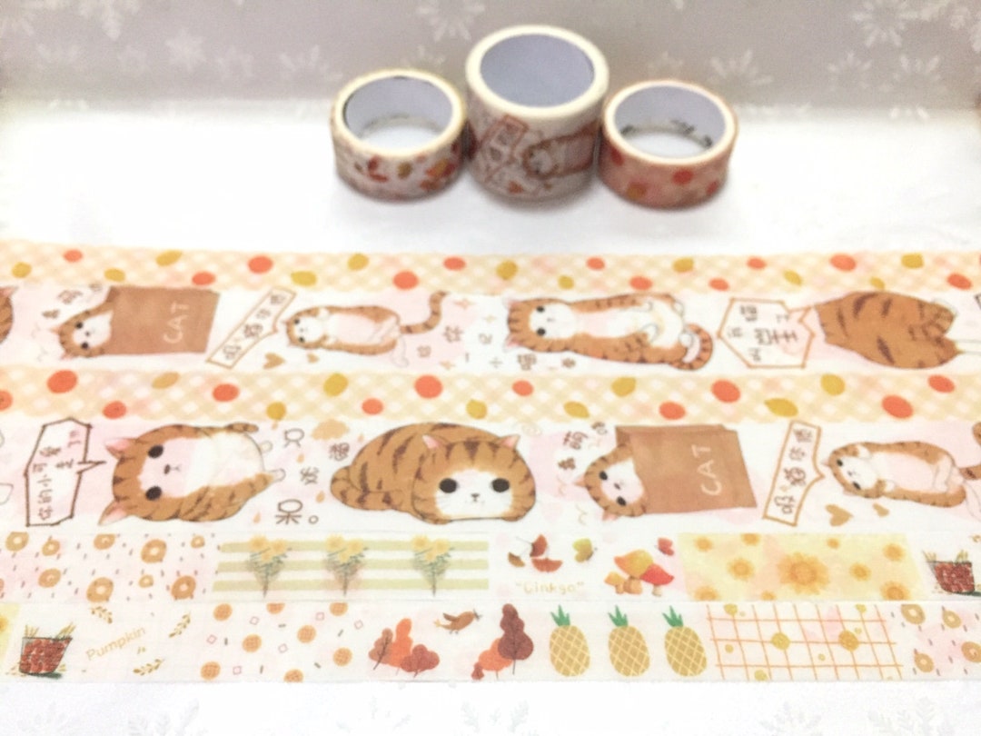 Silly Cat Washi Tape 3 Roll X 2M Cozy Cat Lazy Cat Kawaii Cat Washi ...