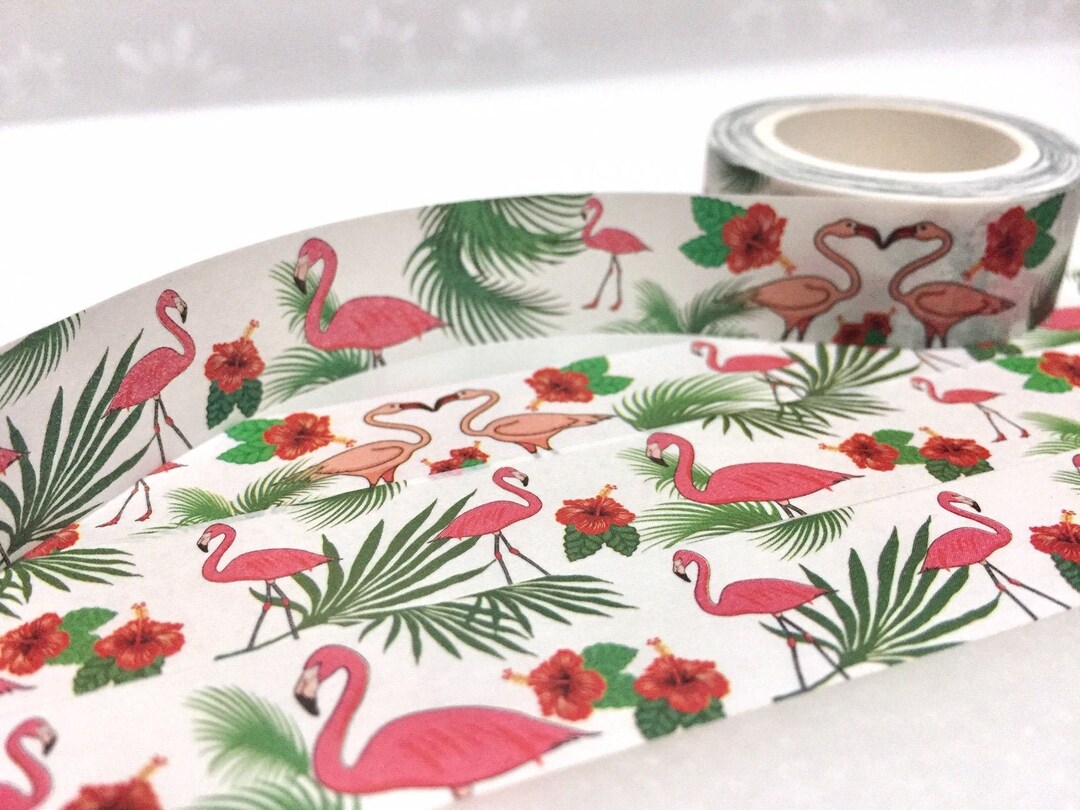 Flamingo Washi Masking Tape 7m Red Bird Red Flower Resting Bird ...