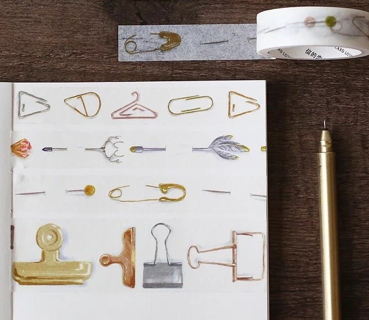 Reminder Note Pin Tape Classical Key Pin Rose Pin Antique Row Pin Washi ...