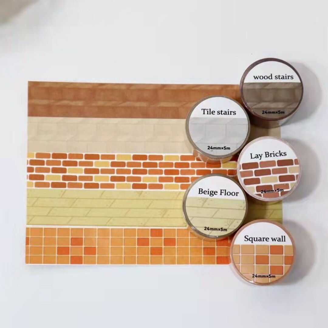 Tiles Floor Brick Tile Washi Tape 5M Wood Stair Beige Brick Khaki Floor ...