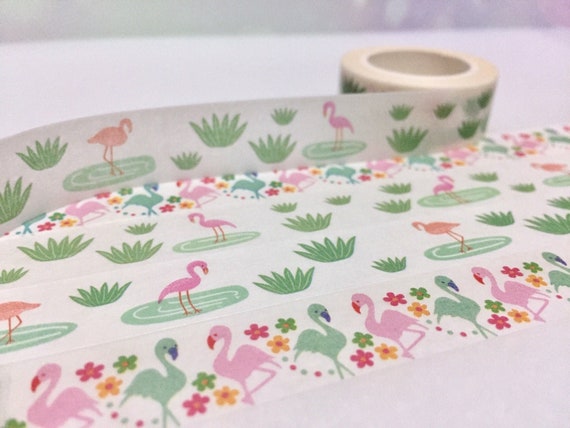Flamingo Themed Washi Tape 8M Tropical Birds Water Pond | Etsy