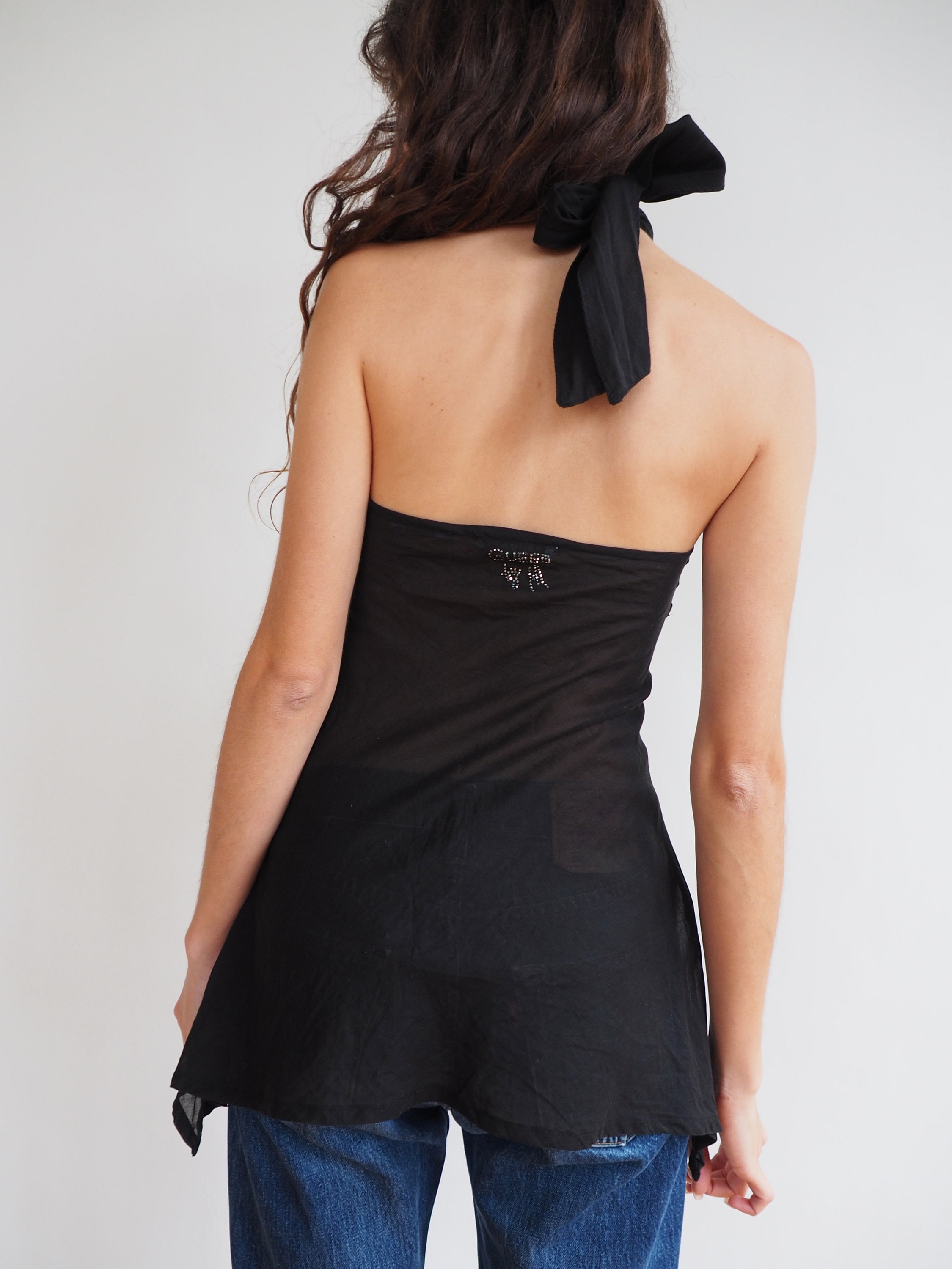 2000s Guess Black Sheer Halter Top - Etsy