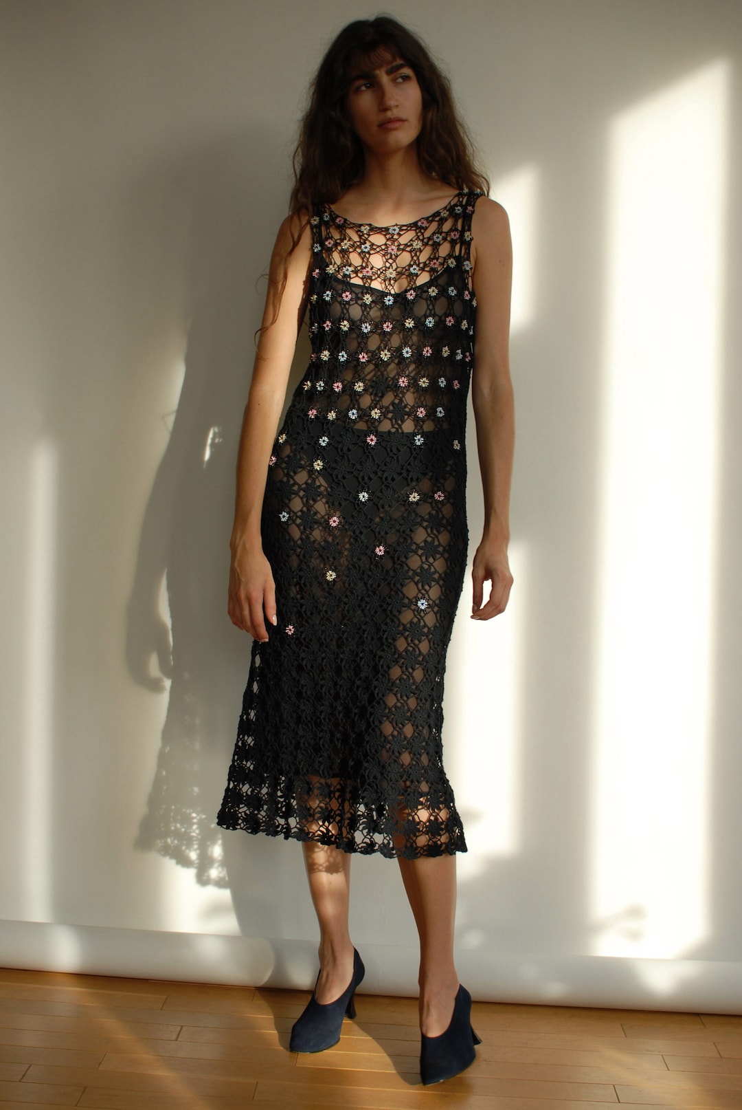 Moschino Black Crochet Fishnet Beaded Dress - Etsy
