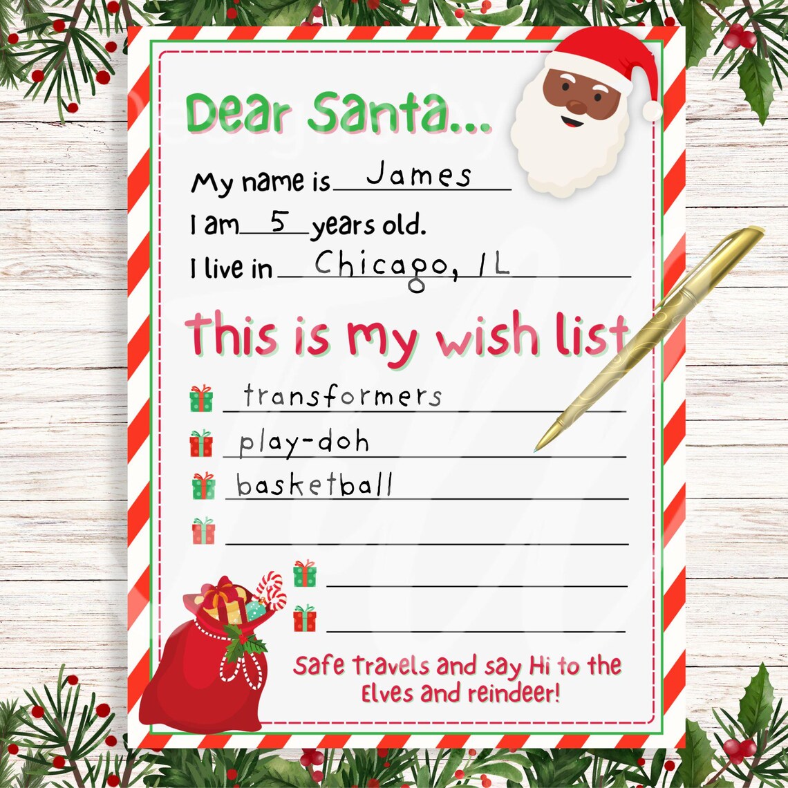 Letter to Santa, Printable Christmas List, Letter for Santa, Christmas ...