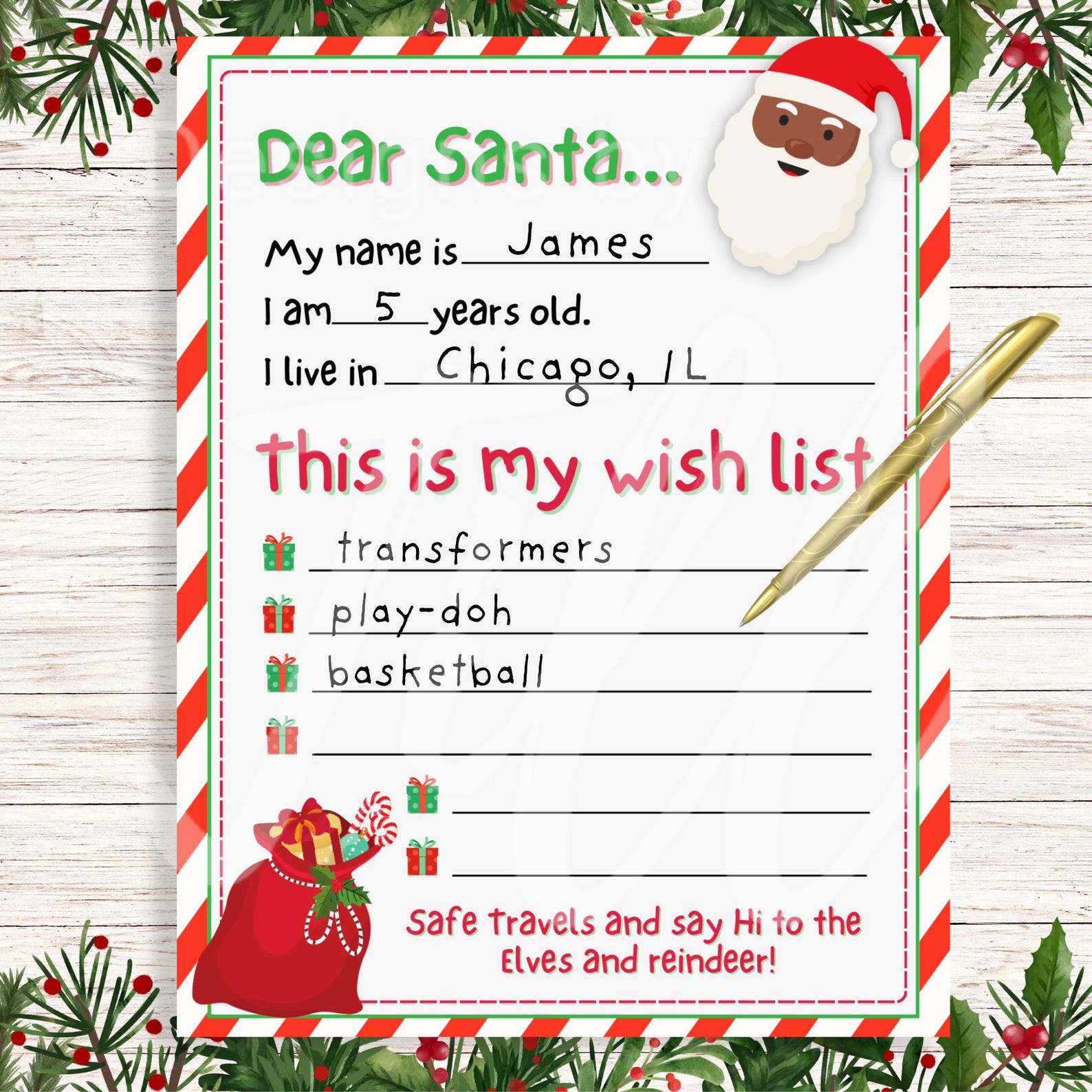 Letter to Santa, Printable Christmas List, Letter for Santa, Christmas ...