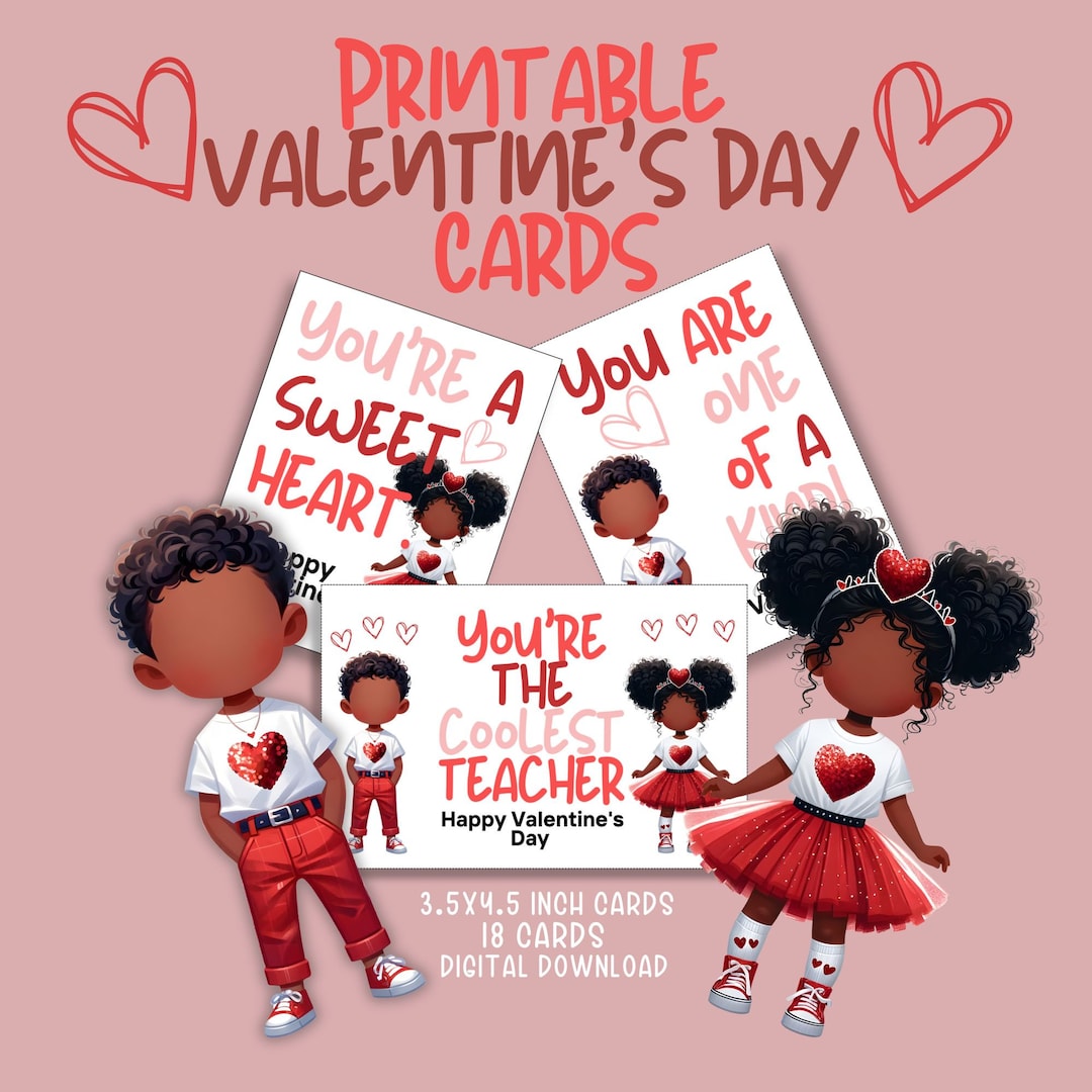 African American Valentines Cards, Printable Valentine Day Cards, Kids ...