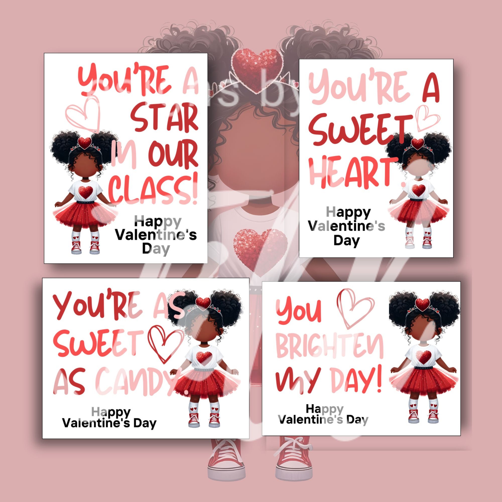 African American Valentines Cards, Printable Valentine Day Cards, Kids ...