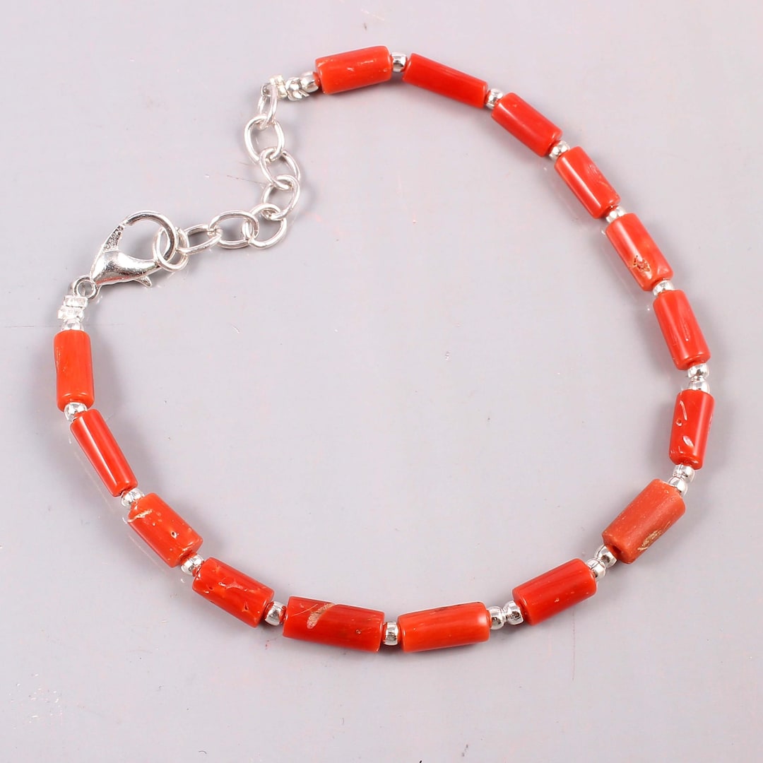 Natural Red Coral Bracelet Italian Coral Bracelet Jewelry - Etsy
