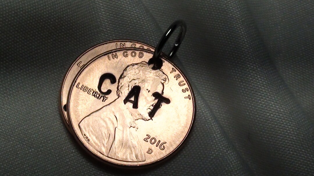 Pet Id Tag, TWO Lucky Penny Charms Stamped With Pets NAME and PHONE ...