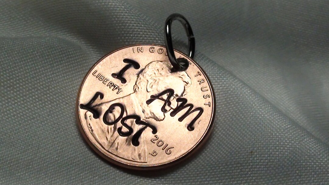 Pet ID Tag, Lucky Penny Charm Stamped "i AM Lost" With Ring Ready to ...