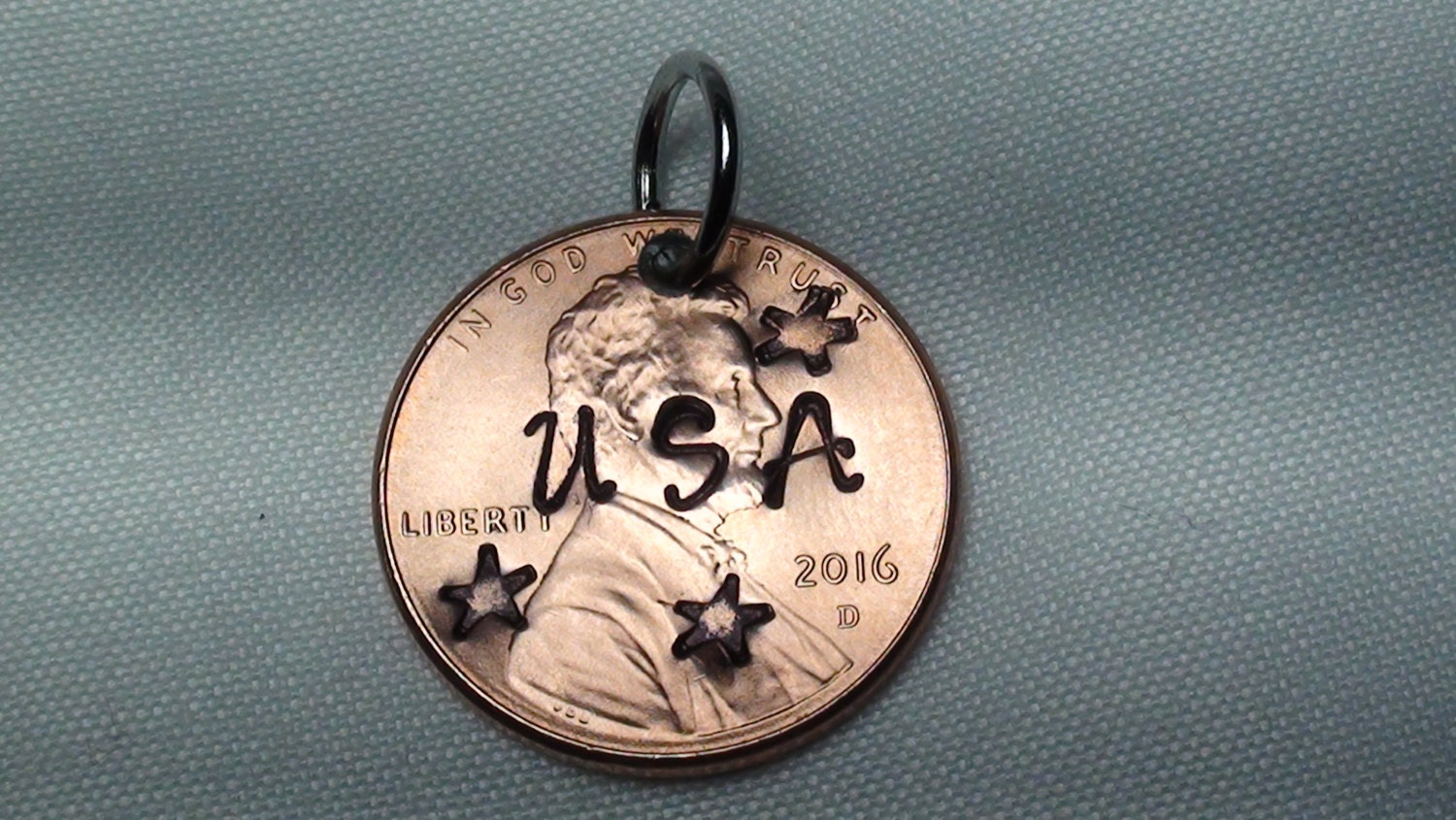 Lucky Penny Charm, Penny Stamped usa With Stars and Ring Ready to Wear ...