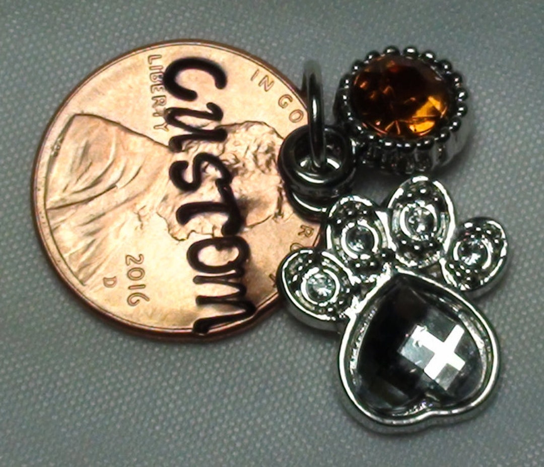 Lucky Penny Charm Stamped NAME of Choice Paw Print Charm and - Etsy