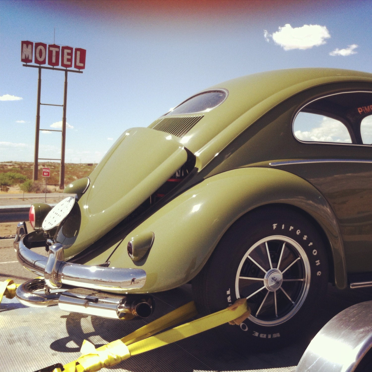 Photograph of Vintage Car and Motel Sign, VW Bug, Old Car Photo ...