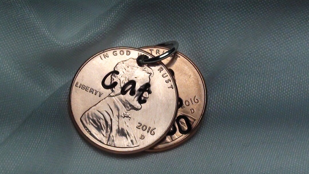 Pet Id Tag, TWO Lucky Penny Charms Stamped With Pets NAME and PHONE ...