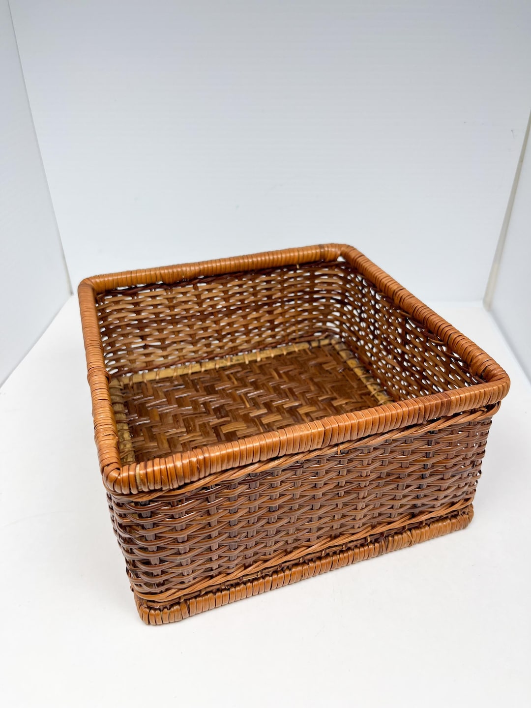 Vintage 90s Wicker Square Basket - Etsy