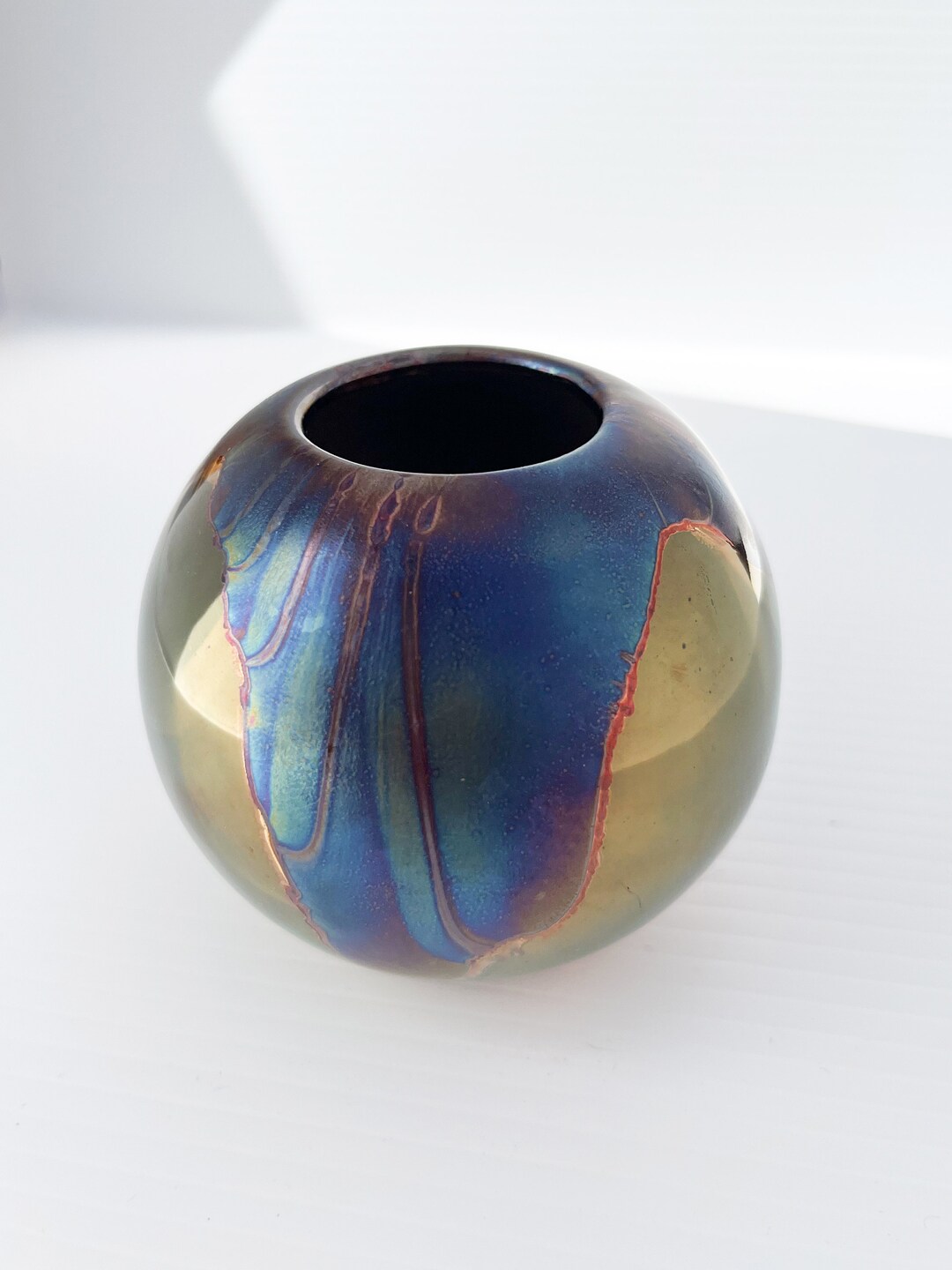 Vintage 80s Iridescent Glazed Pottery Vase: Signed Artisan Decor - Etsy