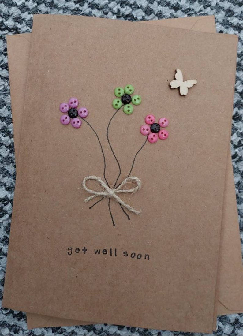 Get Well Card -handmade Card- Operation - Sickness- Recovery - Button ...