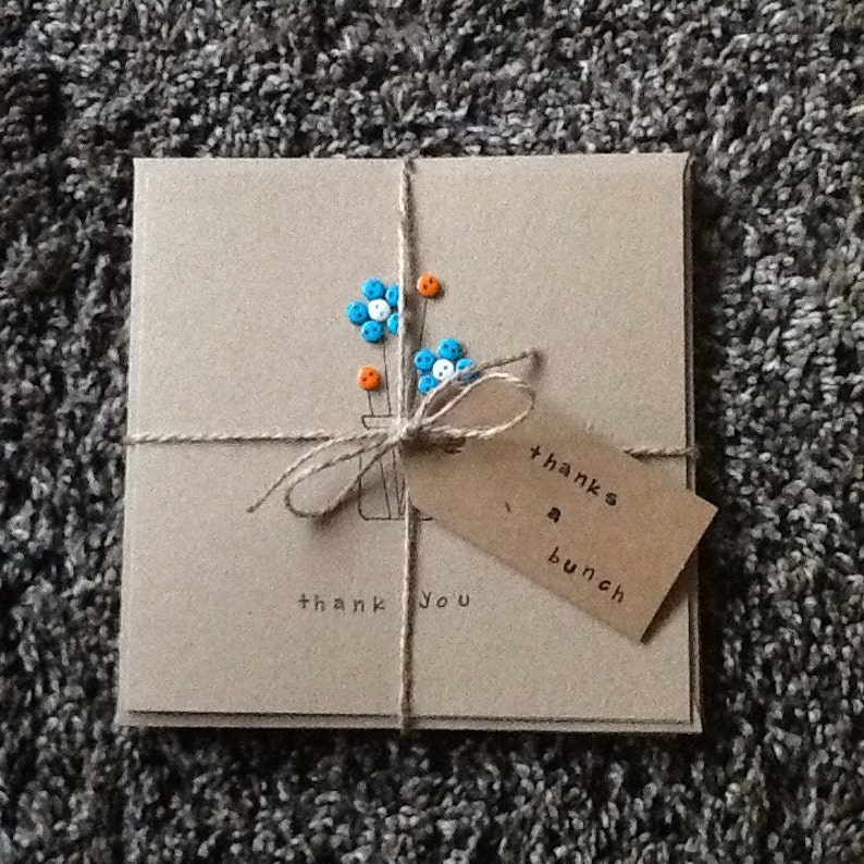 Thank You Card (pack of 4) - Handmade Greetings Card- Button Flowers ...