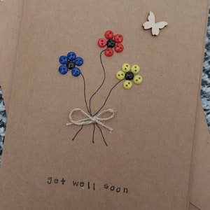 Get Well Card -handmade Card- Operation - Sickness- Recovery - Button ...