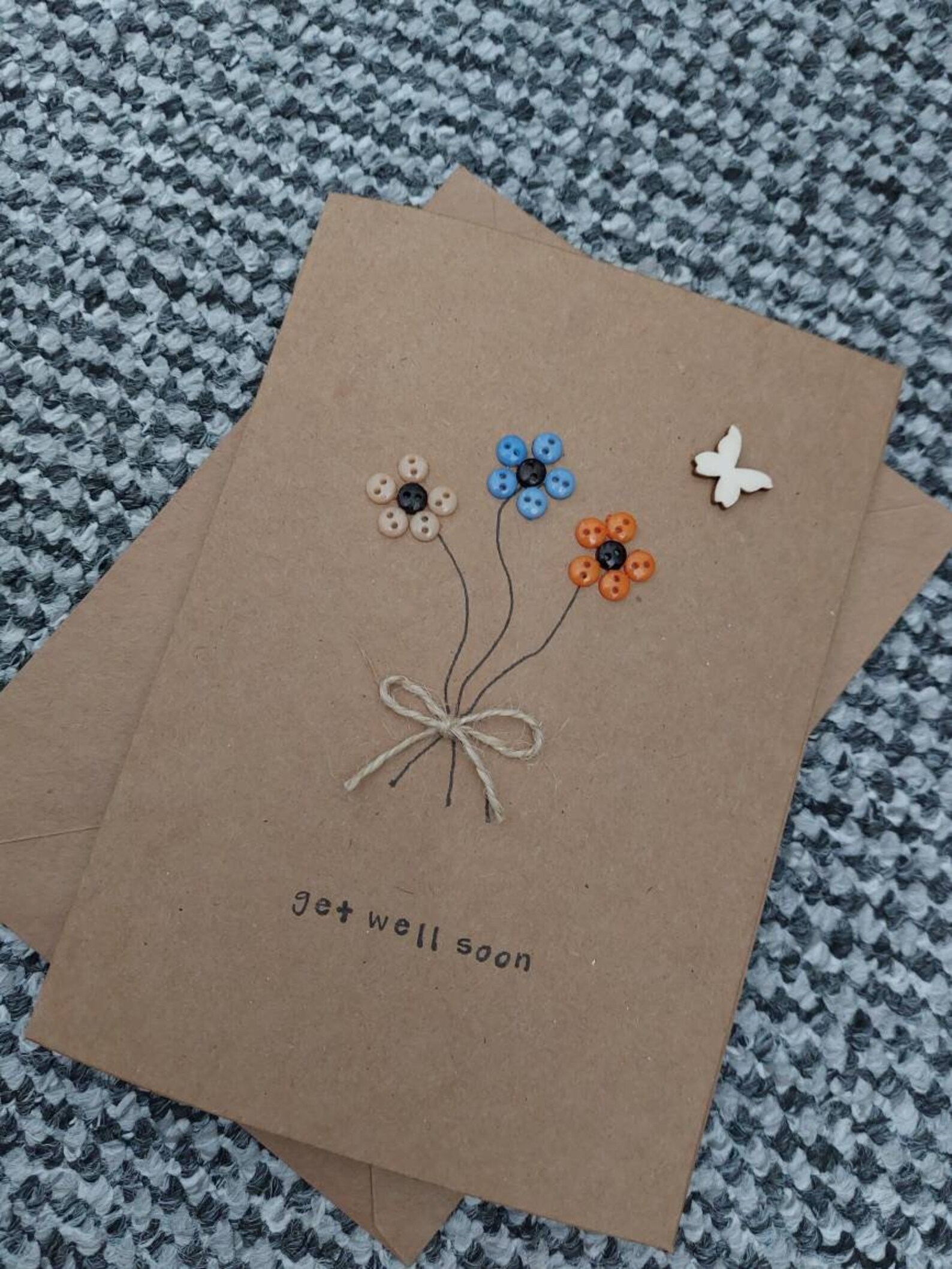 Get Well Card -handmade Card- Operation - Sickness- Recovery - Button ...