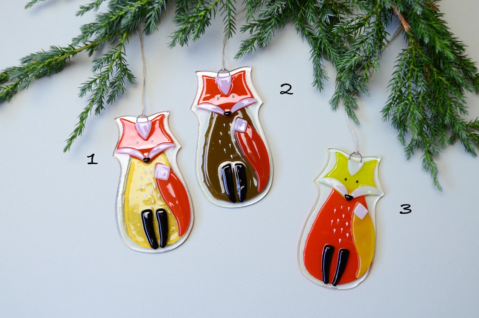 Fox ornaments Christmas ornaments Fused glass ornaments Xmas | Etsy