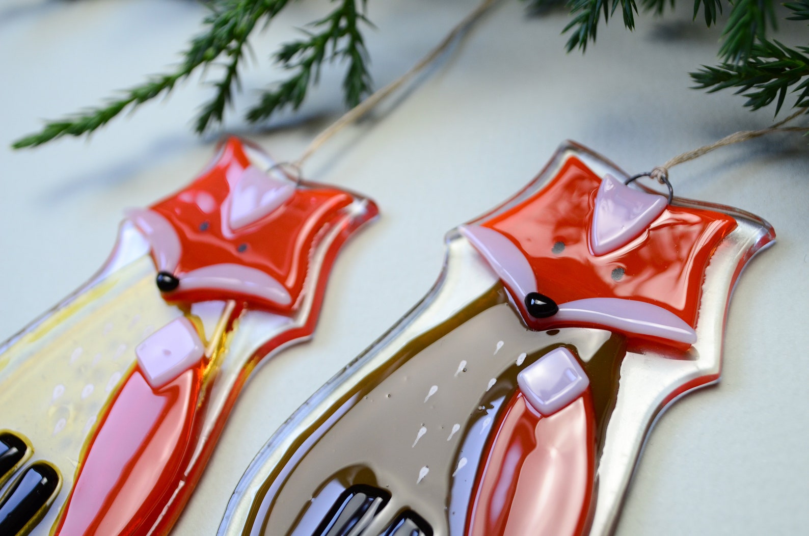 Fox ornaments Christmas ornaments Fused glass ornaments Xmas | Etsy