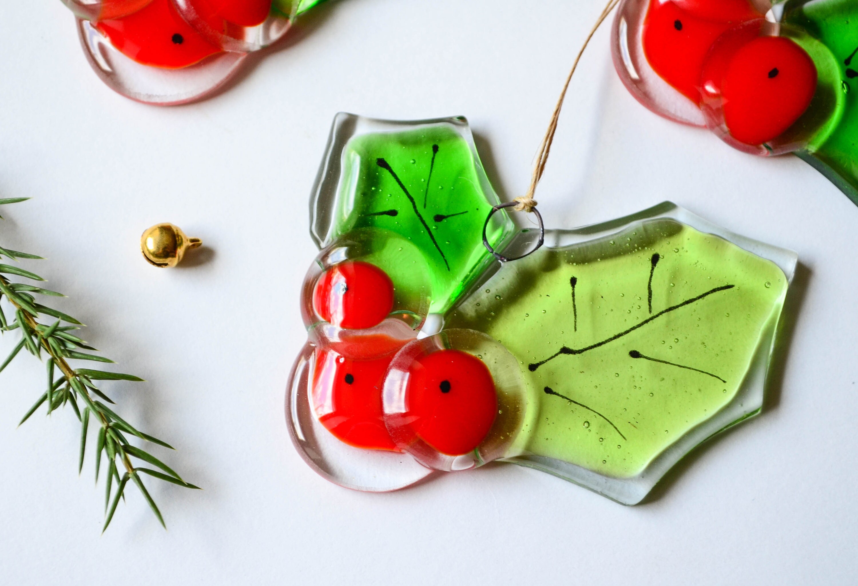 Holly Christmas Ornaments Shamrock Holiday Decor Fused Glass Art ...