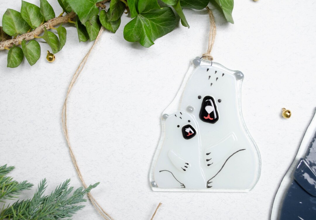 Fused Glass Polar Bear Ornament – Handmade Christmas Decoration, Mom ...