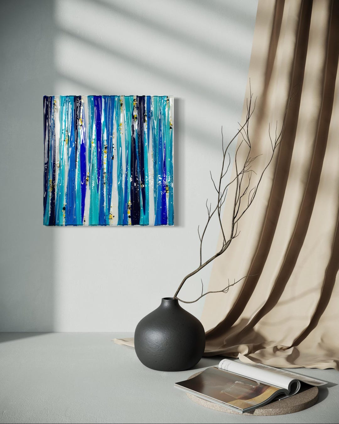 Fused Glass Wall Art: Blue Abstract Coastal Decor, 21''x21'' - Etsy
