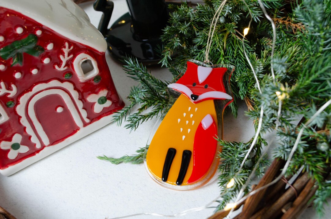 Fused Glass Fox Ornament – Woodland Animal Christmas Decoration ...