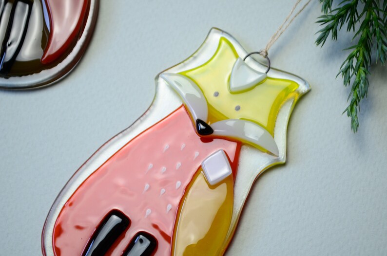 Fox ornaments Christmas ornaments Fused glass ornaments Xmas | Etsy