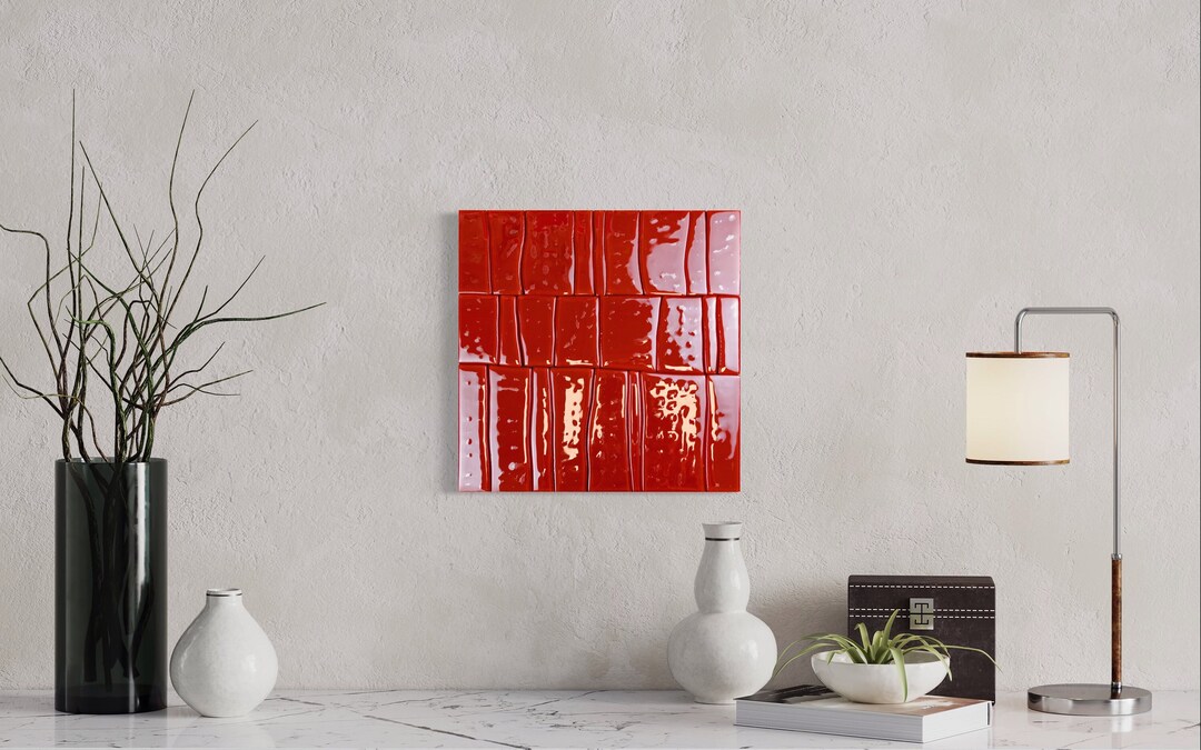Glass Art Red Wall Art Modern Glass Wall Art Wall Sculpture Office Wall ...